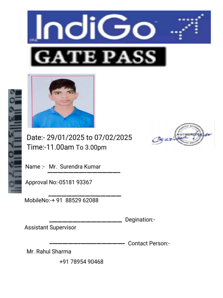 IndiGo Gate Pass Details for Surendra Kumar | PDF