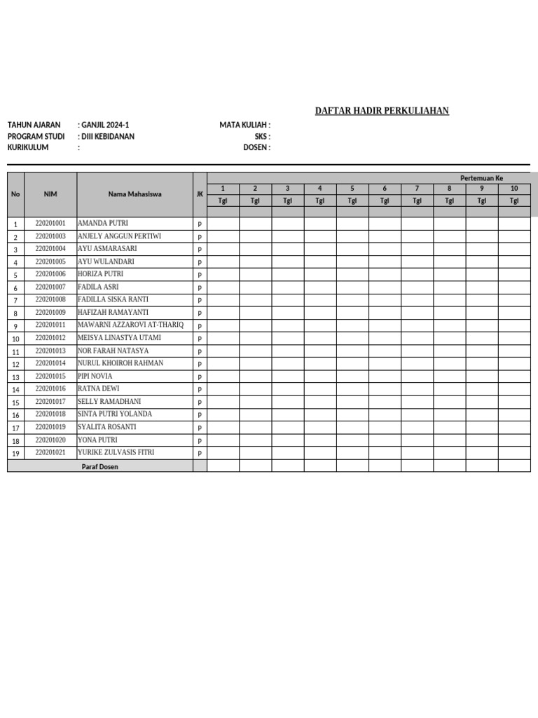 ABSENSI TK 3 2024-2025 | PDF