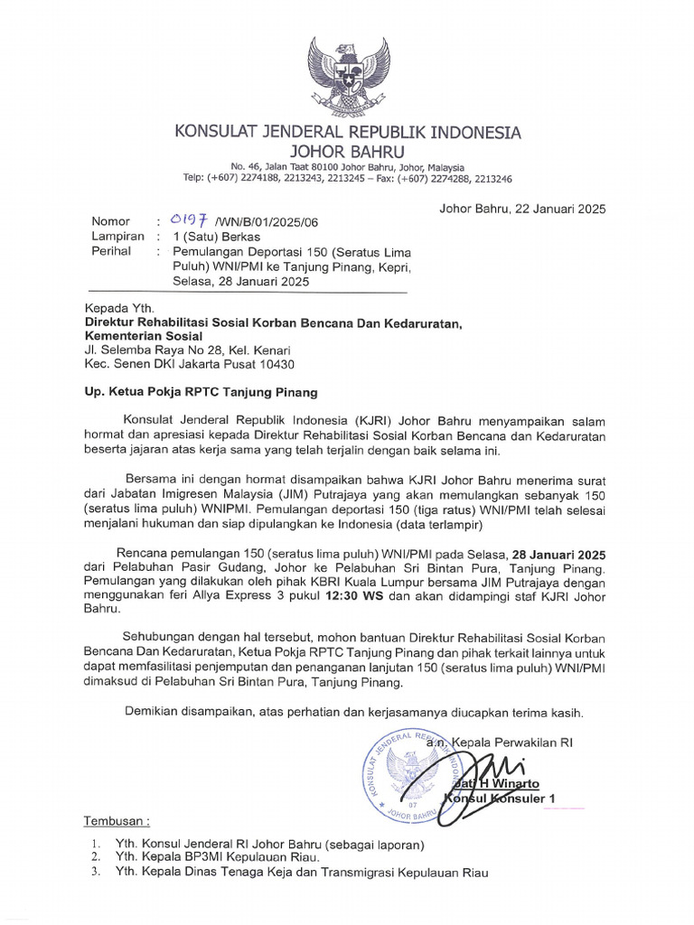 Dir. Rehabilitasi Sosial Dan RPTC TG Pinang 150 Wni | PDF