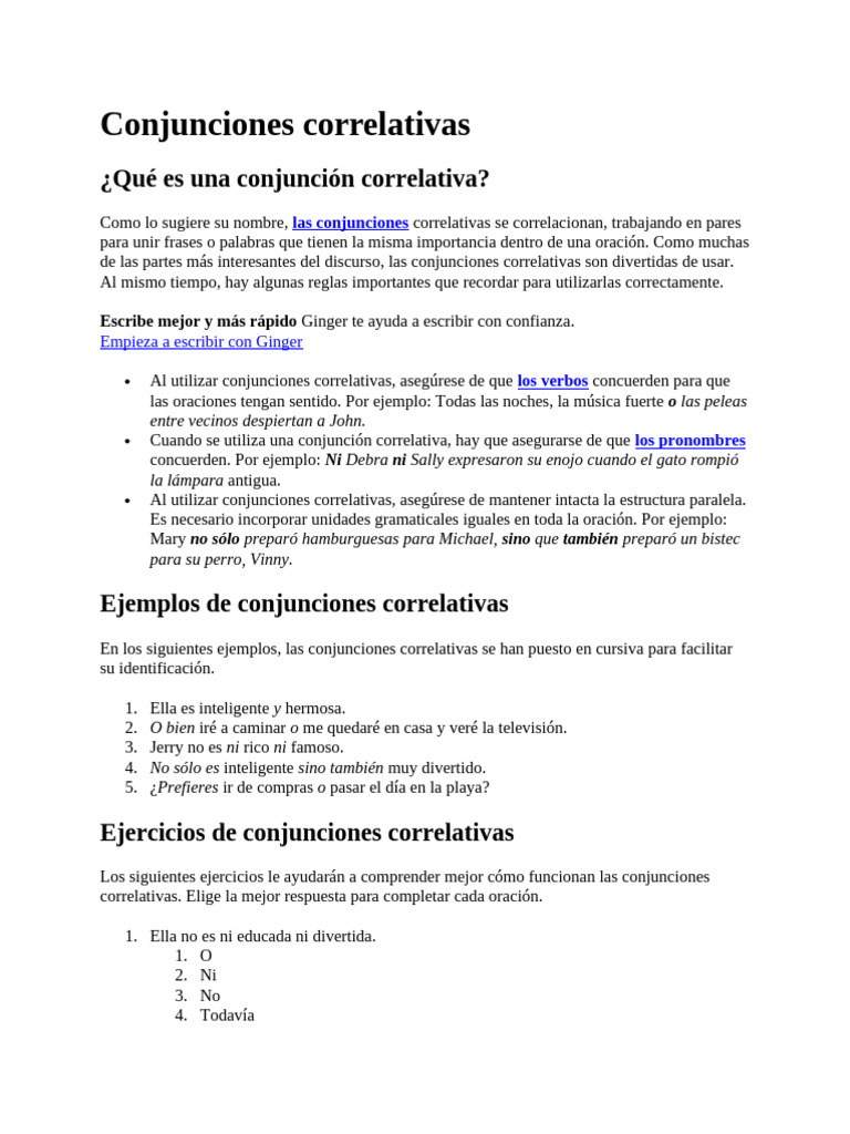 Conjunciones Correlativas: Ejemplos y Uso | PDF | Oración (Lingüística ...