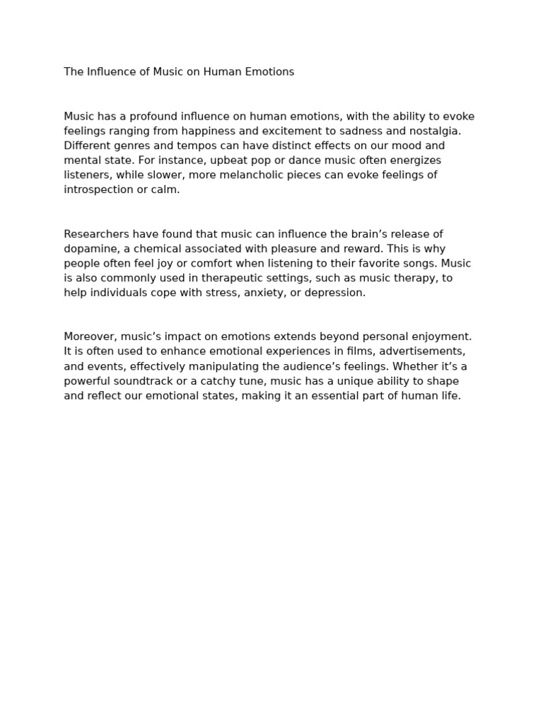 The Influence of Music On Human Emotions | PDF