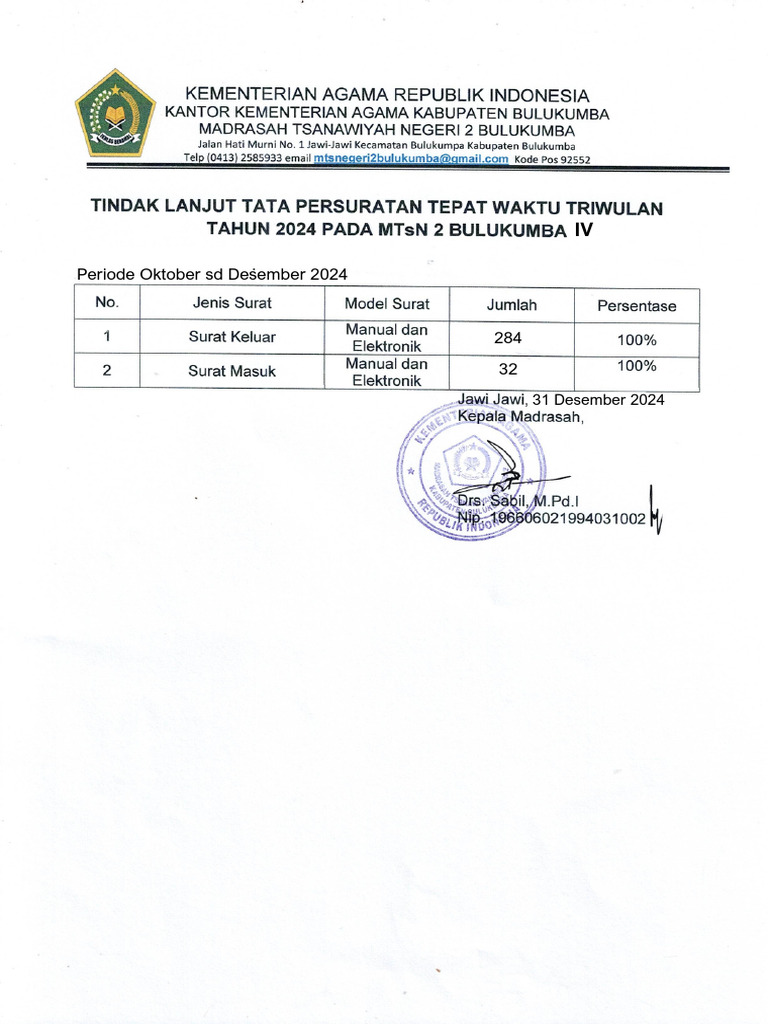 Tindak Lanjut Tata Persuratan Triwulan 4 PDF | PDF