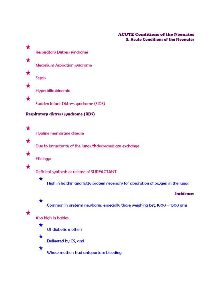 Acute Neonatal Conditions Overview | PDF | Clinical Medicine | Diseases ...