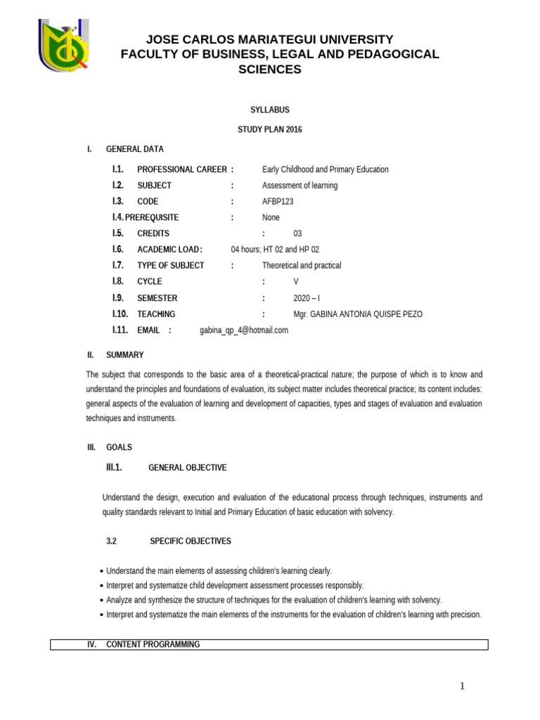 Early Childhood Learning Assessment Syllabus | PDF | Evaluation | Learning