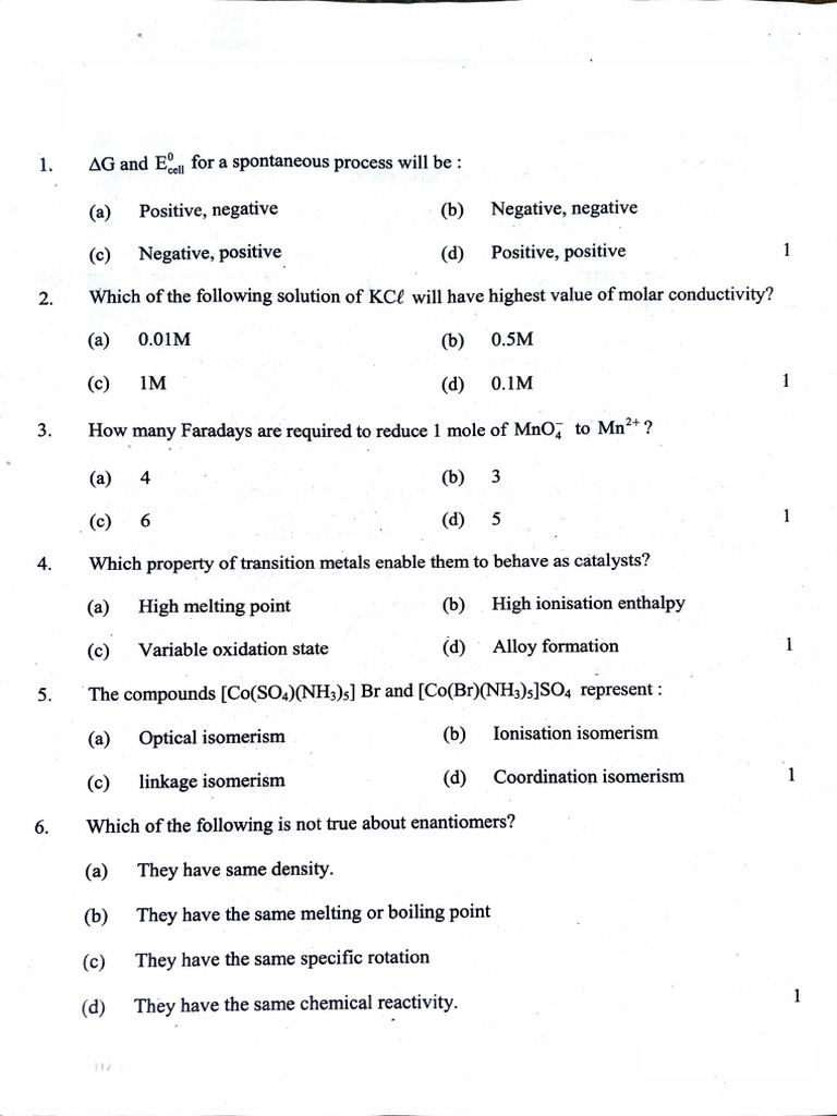 XII ISC Chemistry FULL PORTION 1 31.12.24 | PDF | Reaction Rate | Amine