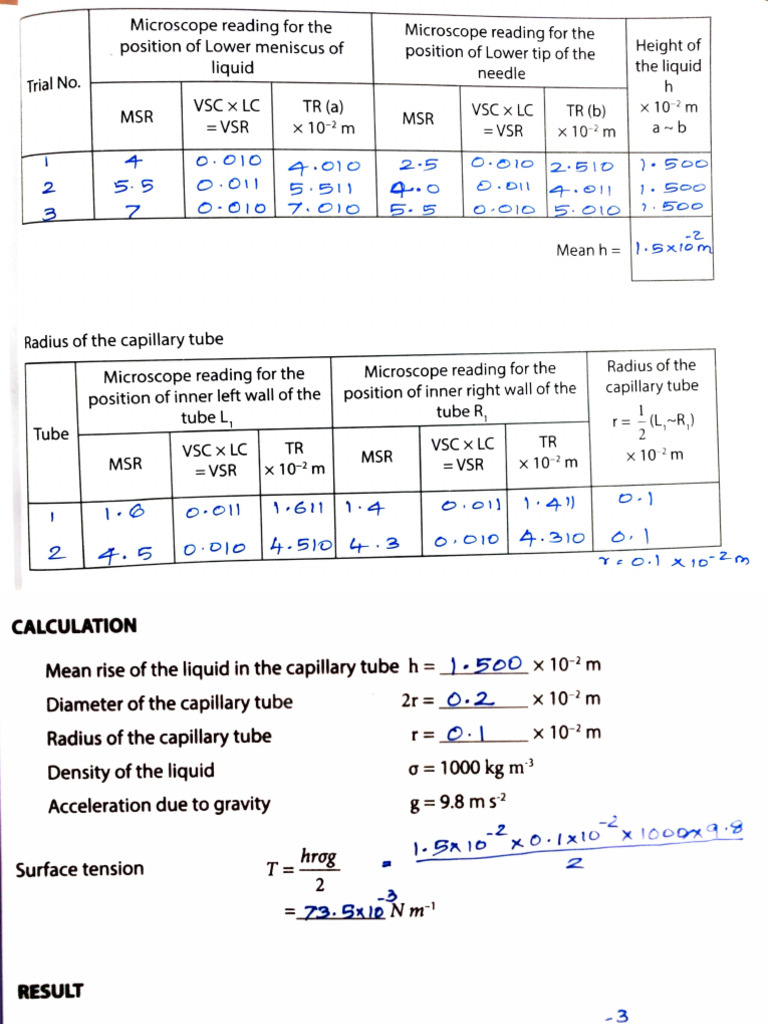 Surface Tension by Capillary Rise Method | PDF | Surface Tension ...