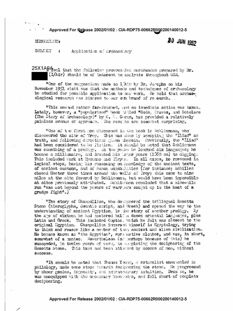 CIA Memorandum - Application of Archaeology | PDF