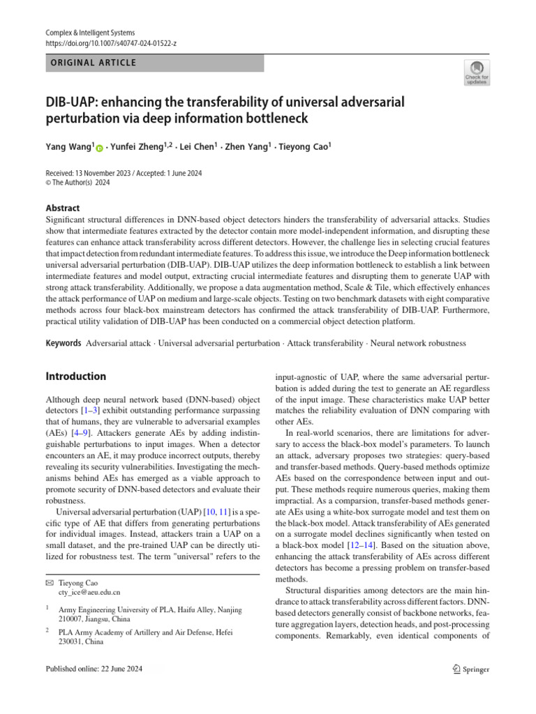 DIB-UAP Enhancing The Transferability of Universal | PDF | Deep Learning | Information