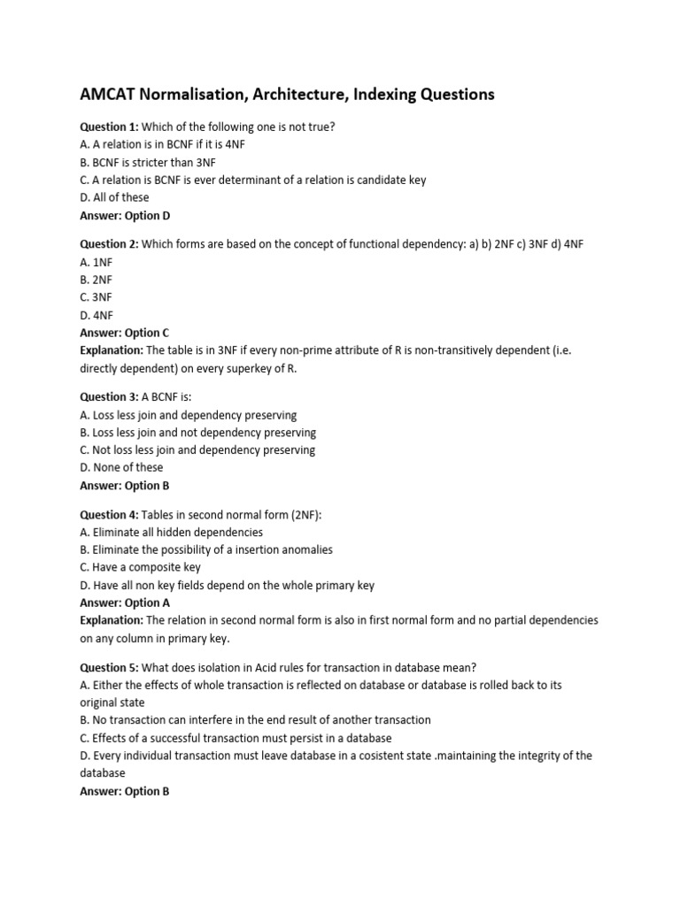 AMCAT-Normalisation-Architecture-Indexing-Questions | PDF | Database ...