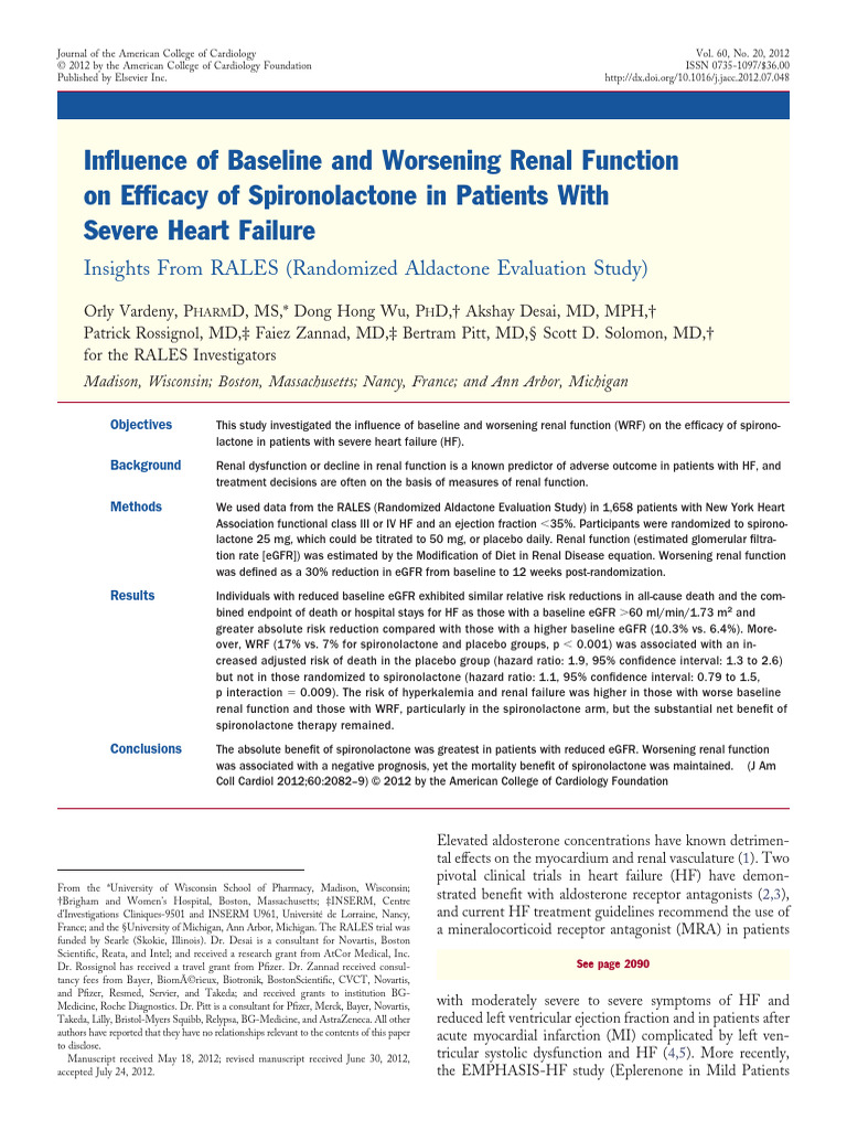 Vardeny Et Al 2012 Influence of Baseline and Worsening Renal Function ...