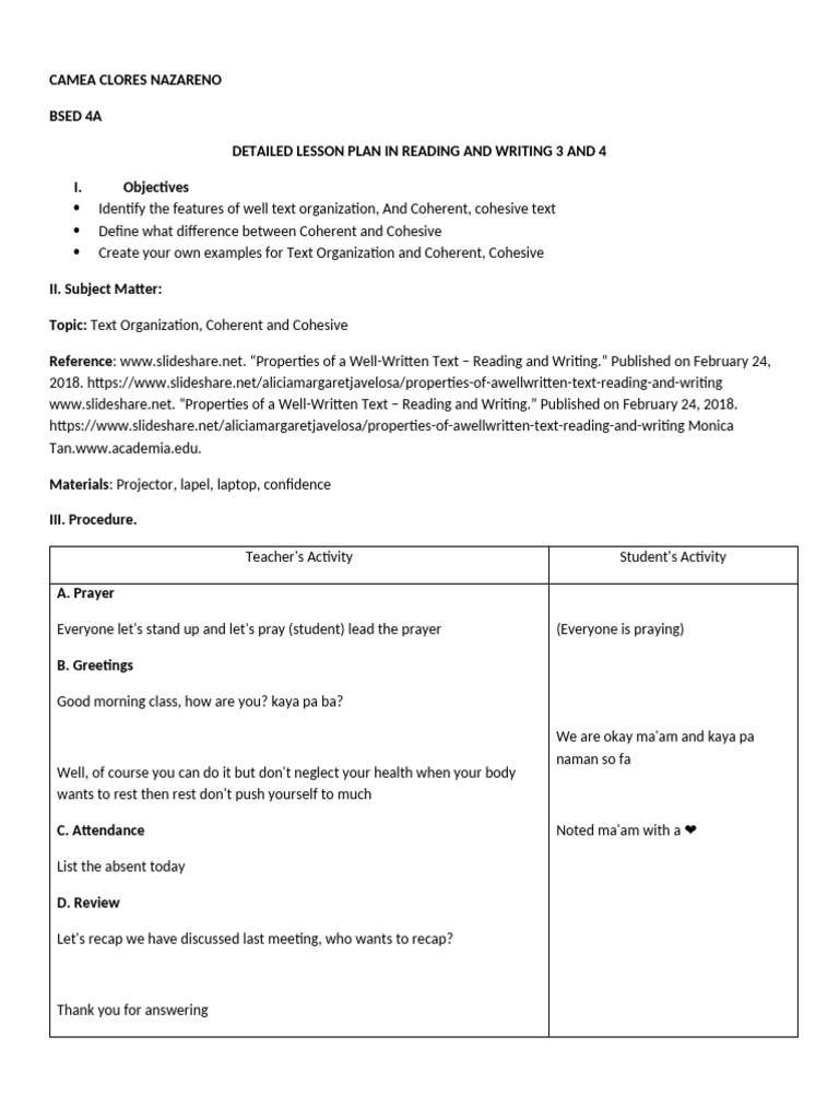 Lesson Plan For RW Module 3 and 4 (AutoRecovered) | PDF