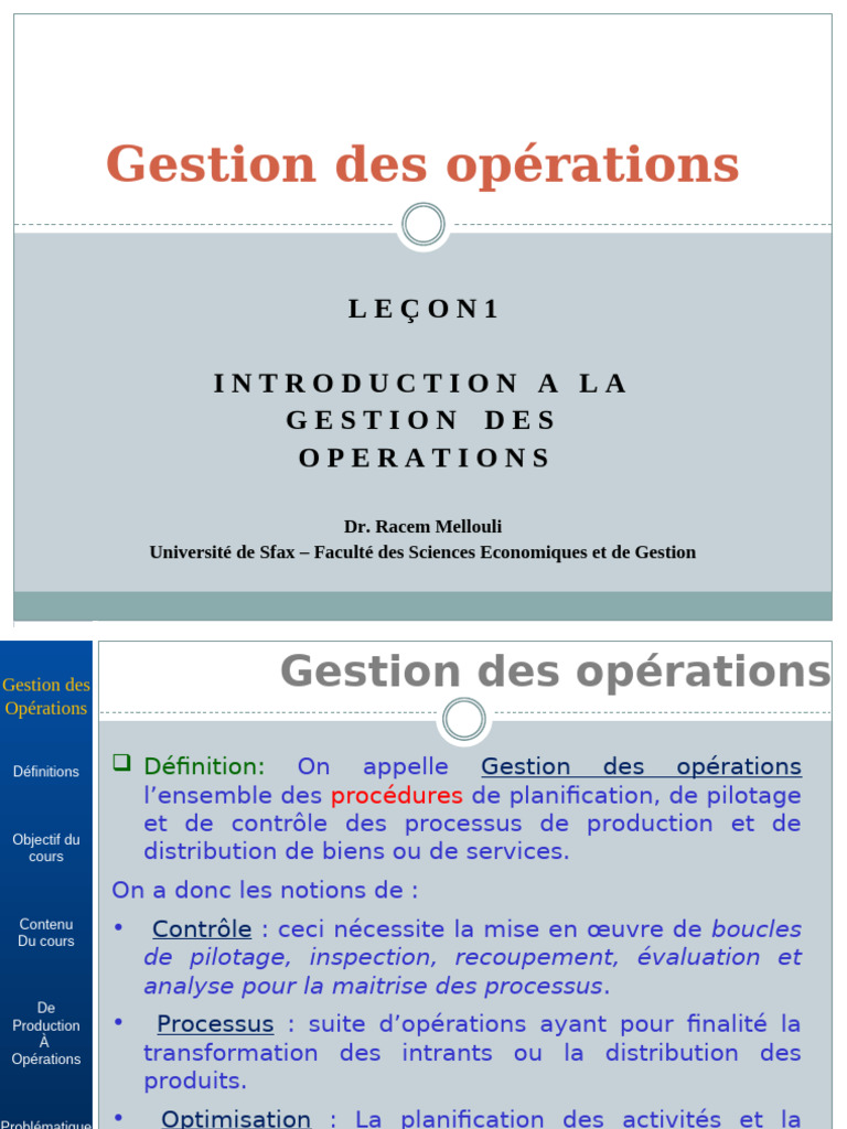 CH1-RM-Introduction à La Gestion Des Opérations-lecon1 | PDF | Planification | Logistique