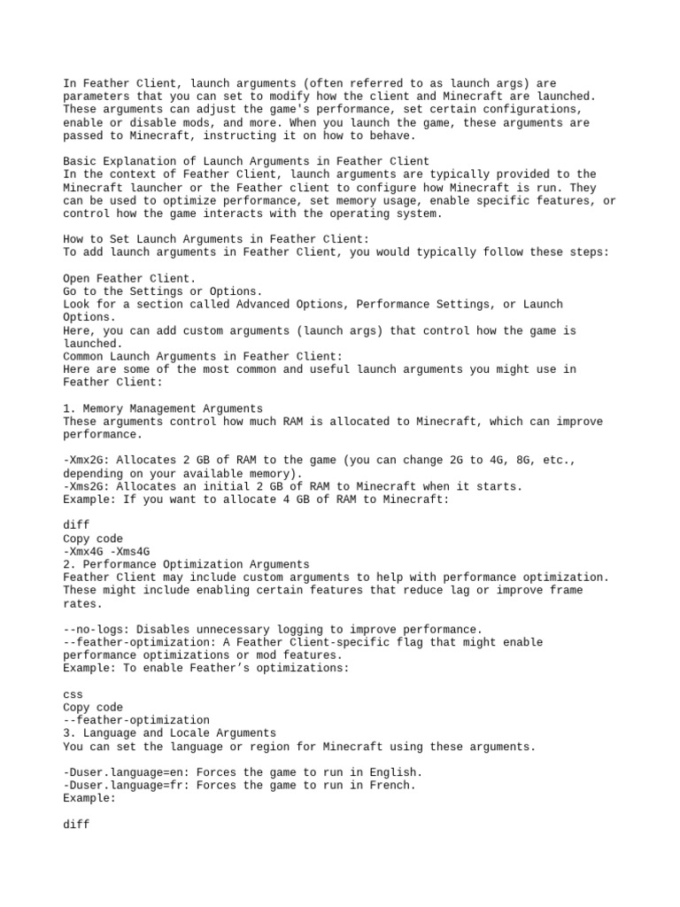 Feather Client Launch Arguments Guide | PDF | Computing | Computer ...