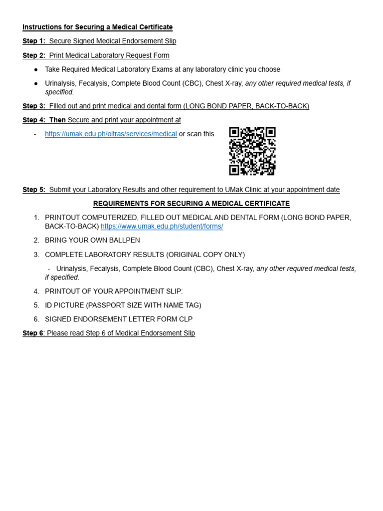 Instructions For Securing A Medical Certificate For QR CODE | PDF ...