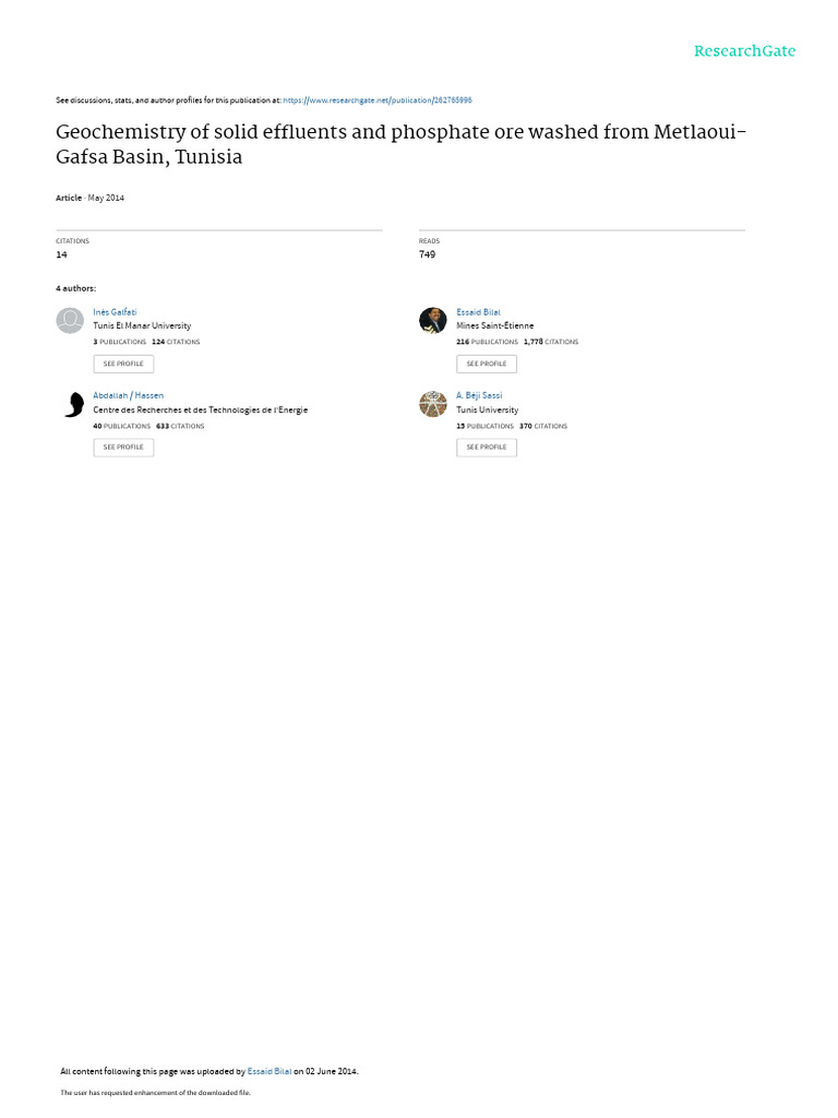 Geochemistry of Solid Ef Uents and Phosphate Ore Washed From Metlaoui ...