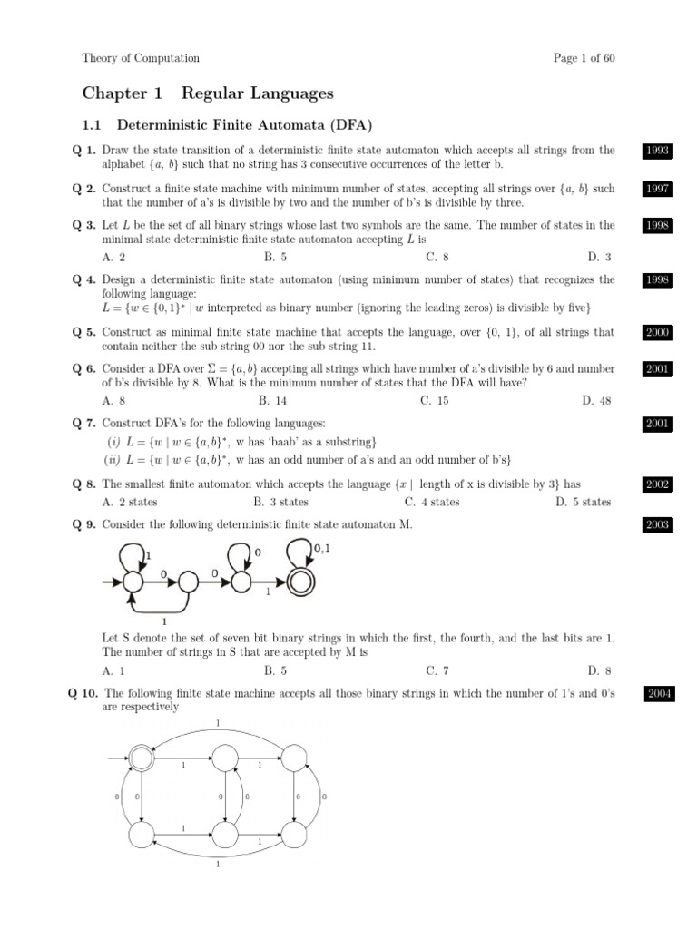 Regular Languages: 1.1 Deterministic Finite Automata (DFA) | PDF | Automata Theory | Regular ...