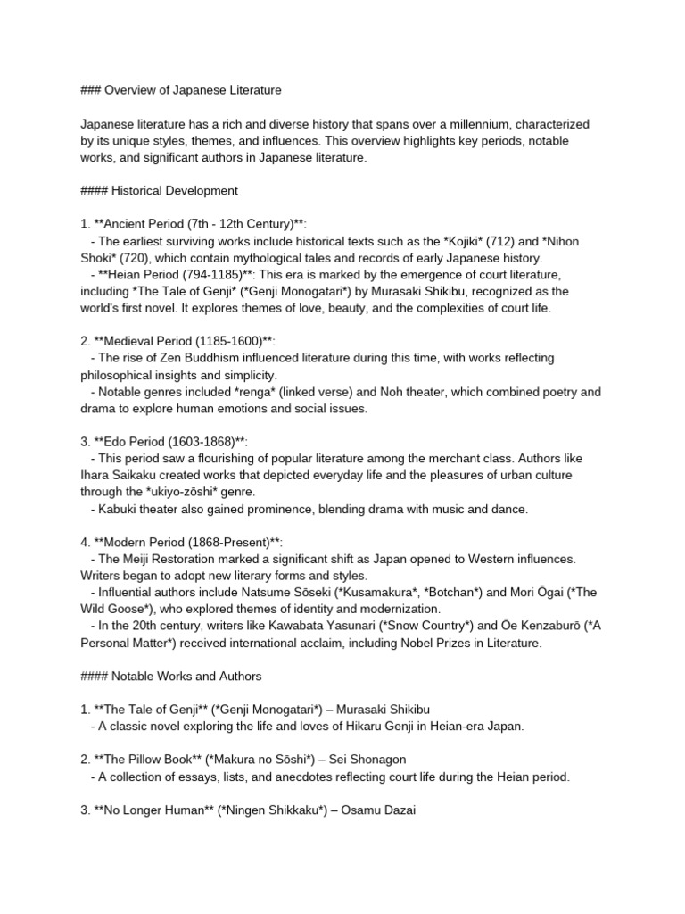 Overview of Japanese Literature History | PDF | Japanese Literature ...