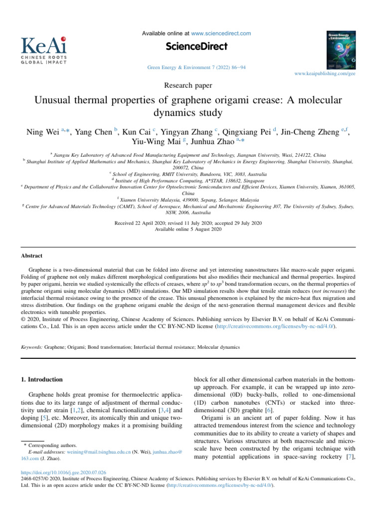 Unusual Thermal Properties of Graphene Origami Crease PDF | PDF | Graphene | Carbon Nanotube