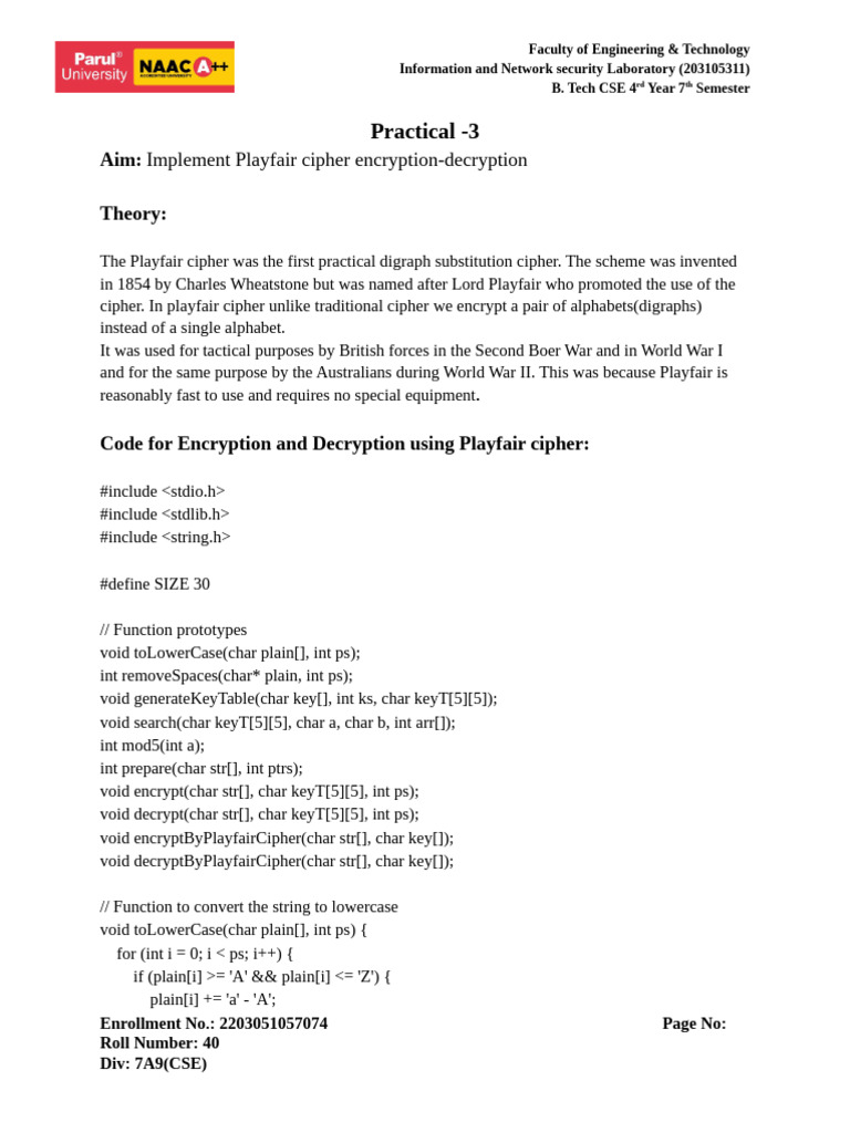 PRACTICAL 3 | PDF | Cipher | Cyberwarfare