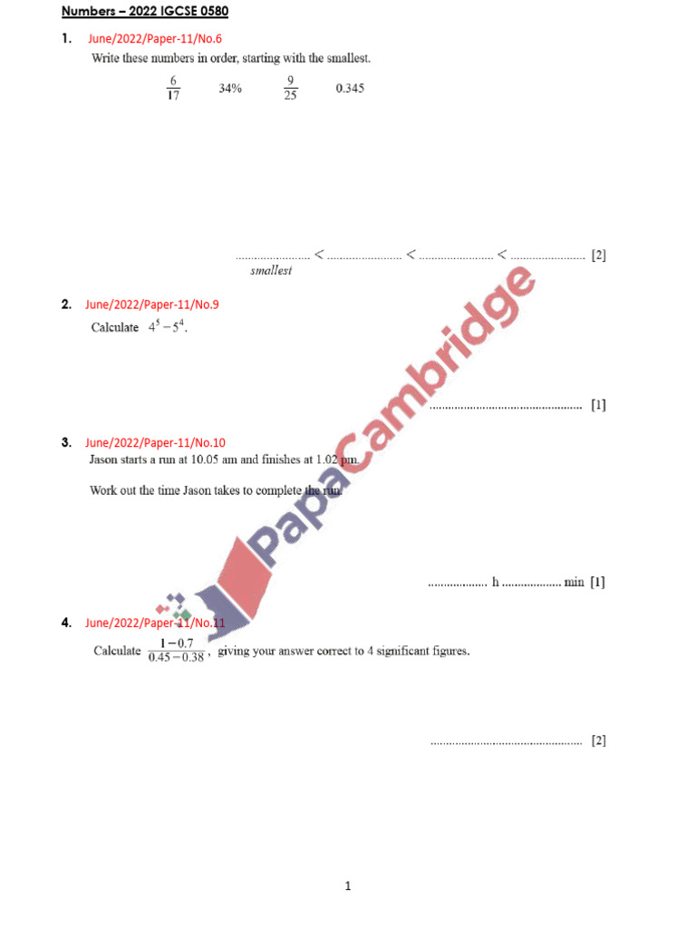 IGCSE 2022 Paper 11-43 Questions | PDF