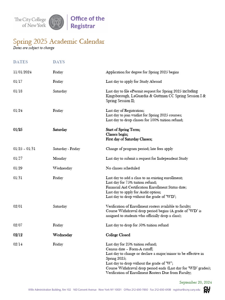 Spring 2025 Academic Calendar Overview | PDF | Higher Education ...