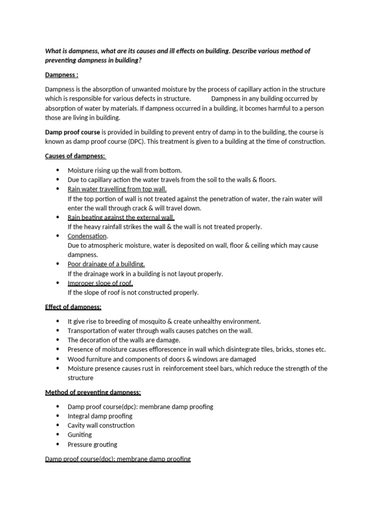 Dampness, Ill Effects, Causes and Method To Prevention | PDF | Concrete ...