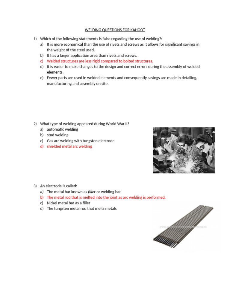 Welding Kahoot Quiz Questions | PDF | Welding | Construction