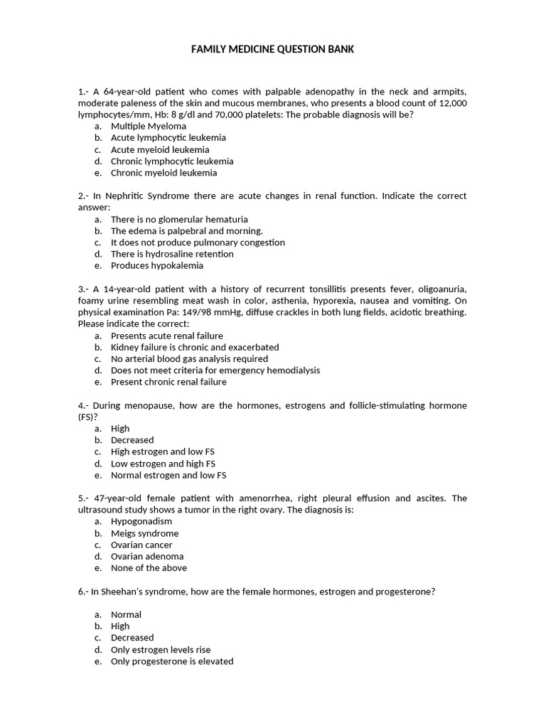 Family Medicine Question Bank | PDF | Human Diseases And Disorders ...
