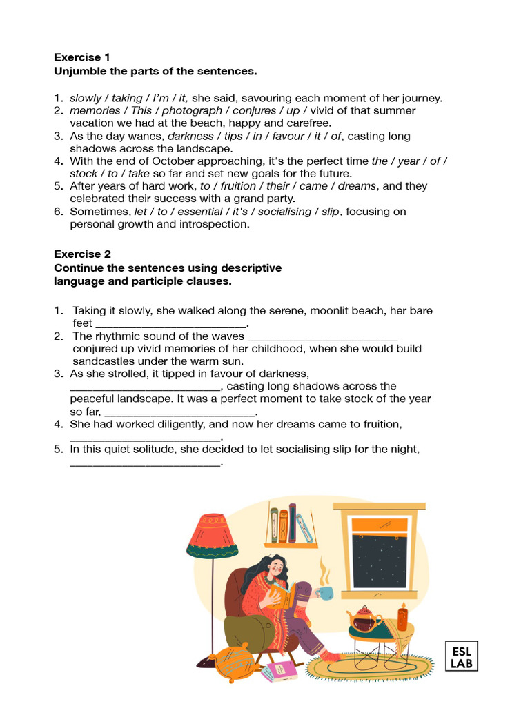 Sentence Completion and Descriptive Writing Exercises | PDF
