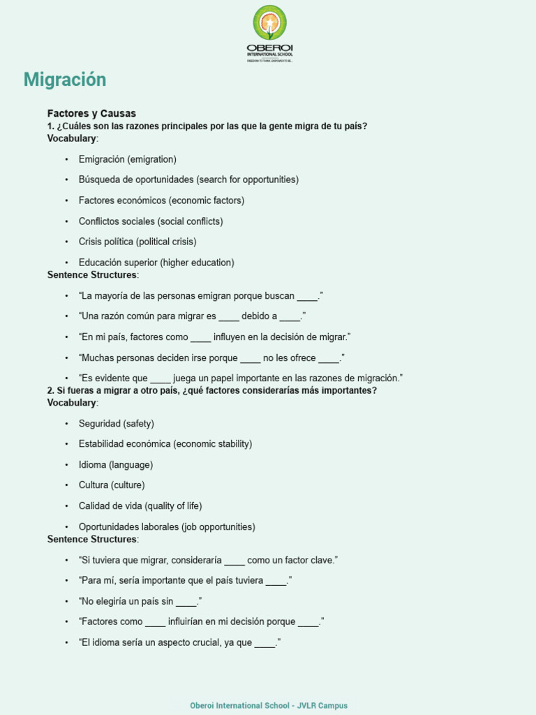 Migración Speaking Conversation Practice | PDF | Migración humana ...