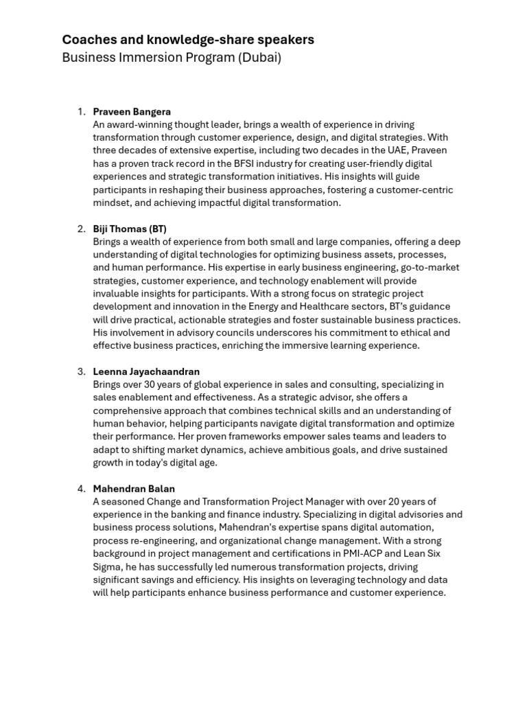 Business Immersion Program Speakers | PDF | Entrepreneurship | Innovation