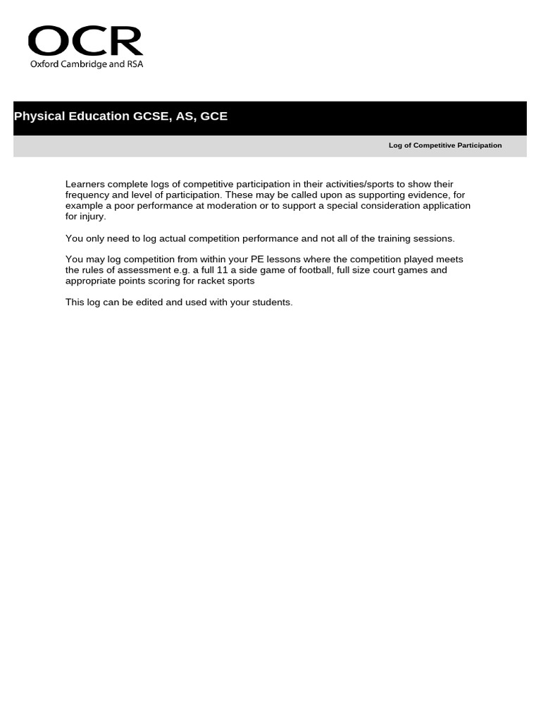Competitive Log GCSE PE | PDF
