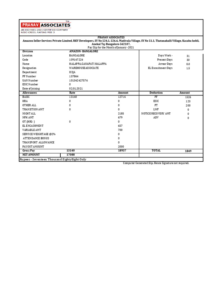 Payslip - Amazon Salary Fisrt January | PDF | Taxes | Payments