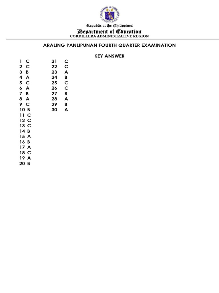 KEY - Q4 - Araling Panlipunan - 3 - BENJAMIN DIOAL | PDF
