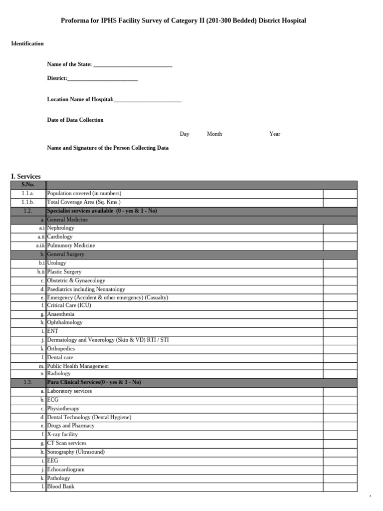 IPHS Facility Survey Proforma for Hospitals | PDF | Intensive Care ...
