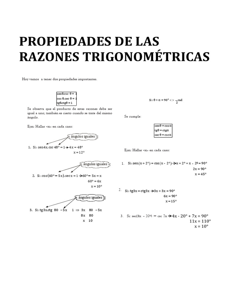 Propiedades de Las Razones Trigonometricas | PDF | Trigonometría ...