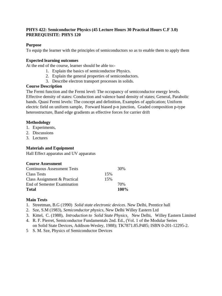 PHYS 422 Course Outline-2 | PDF