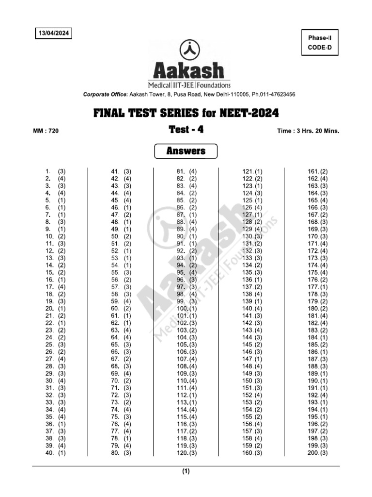 FTS 04 (D) (P2) - 13 04 2024 - Sol | PDF