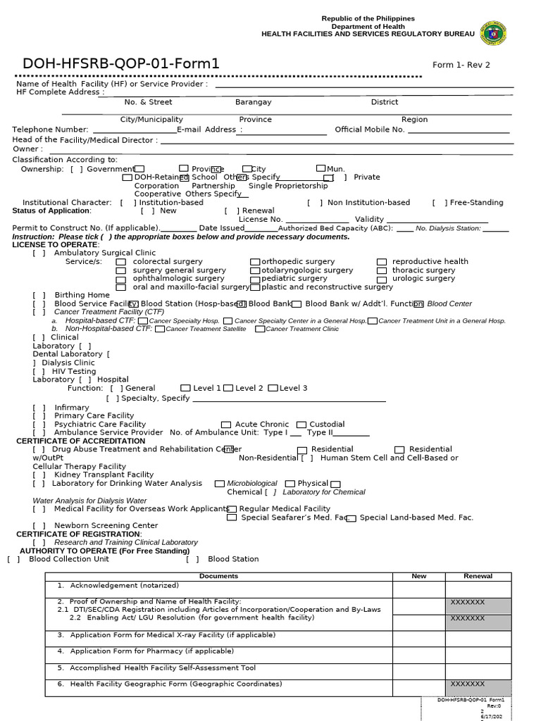 Health Facility Application Form Philippines | PDF | Surgery | Affidavit