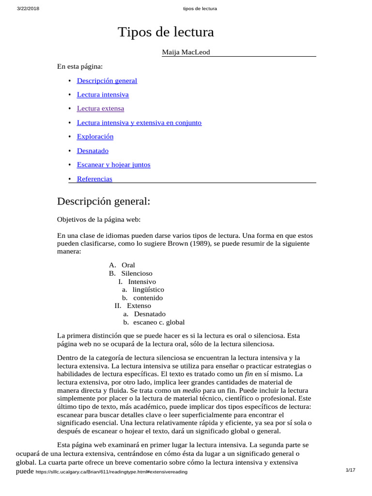 Tipos de Lectura | PDF | Maestros | Segundo lenguaje