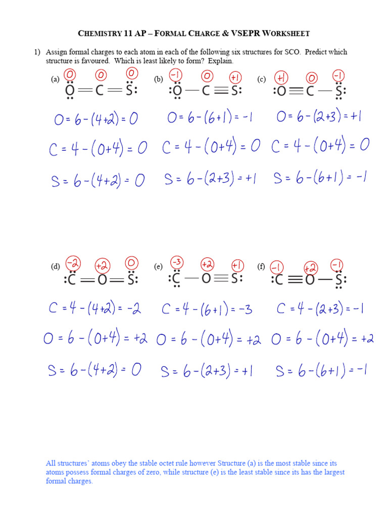 Formal Charge VSEPR Worksheet Solutions 14cfdrh | PDF | Chemical Bond | Covalent Bond