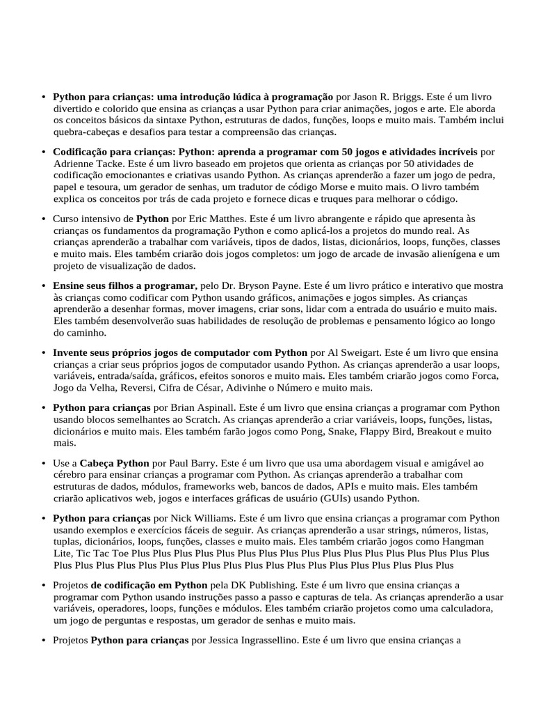 Livros Infantis Sobre Python | PDF | Python (linguagem de programação ...