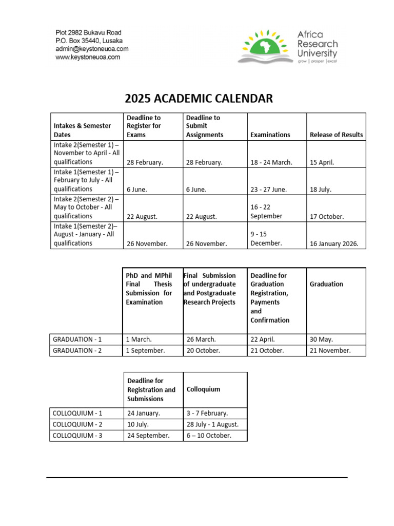 2025 ARU Academic Calendar, Volume 1 (Updated As of 26 December 2024) | PDF | Thesis | Academic Term