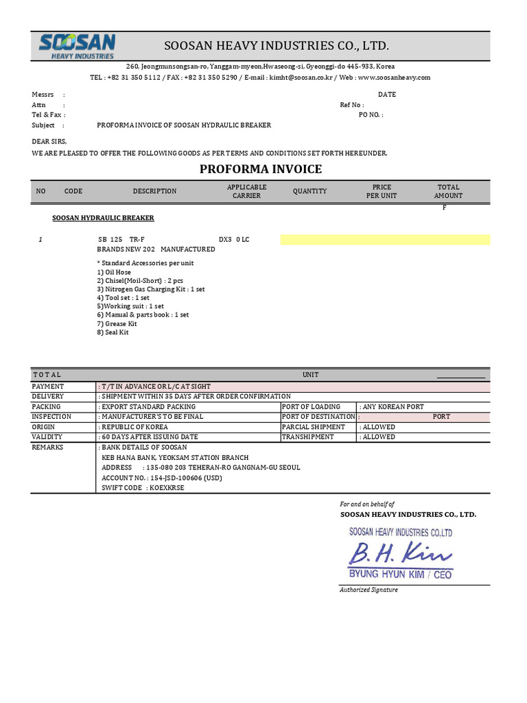 Minjia Haya Coal Mining PLC DBE PROFORMA INVOICE MHCMDBE BR 20240829 | PDF