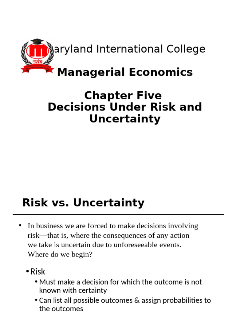 Chapter 5 - Decision Under Risk and Uncetainity | PDF | Utility | Risk