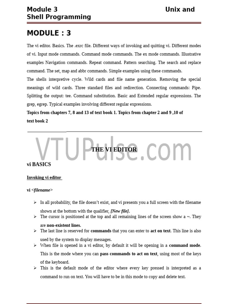 17CS35 - Module - 3 Vi Editor and Shell | PDF | Command Line Interface | Software Engineering