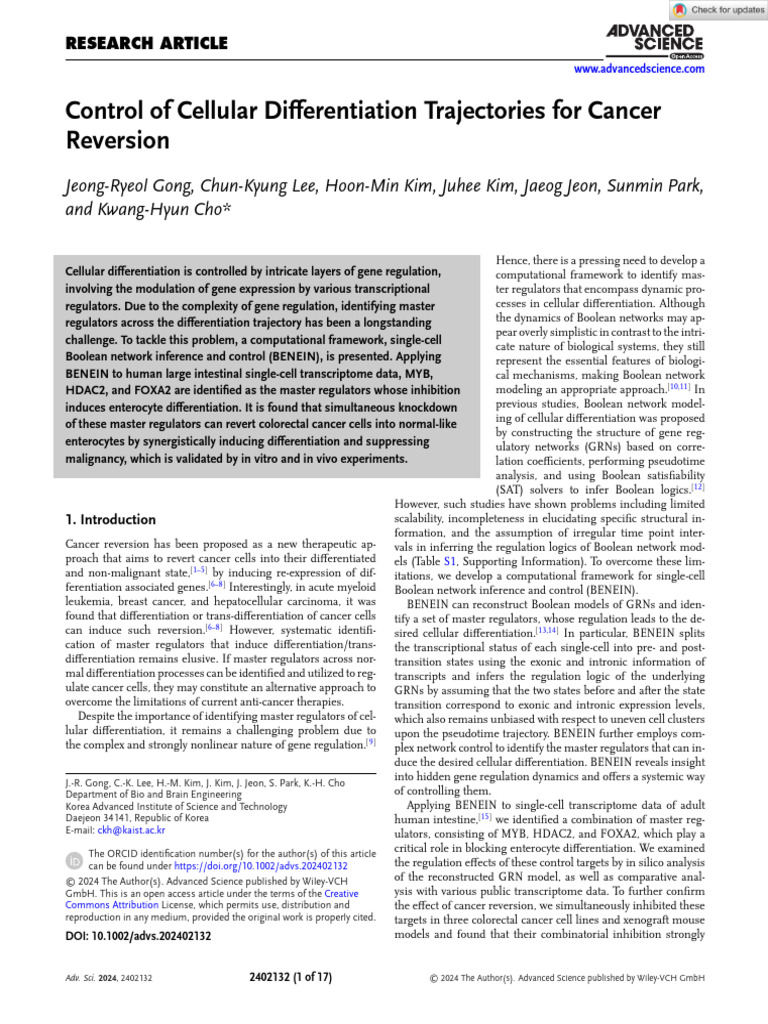 Master Regulators for Cancer Reversion | PDF | Cellular Differentiation ...