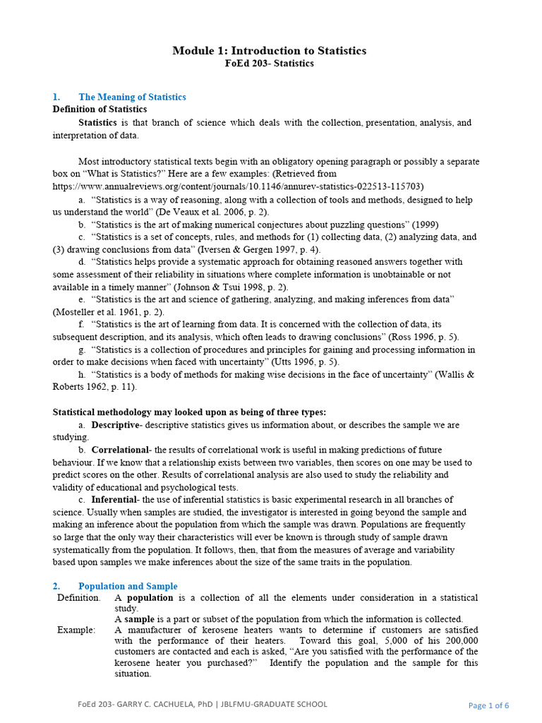 Module 1-Introductory Concepts - FoEd 203 | PDF | Sampling (Statistics ...