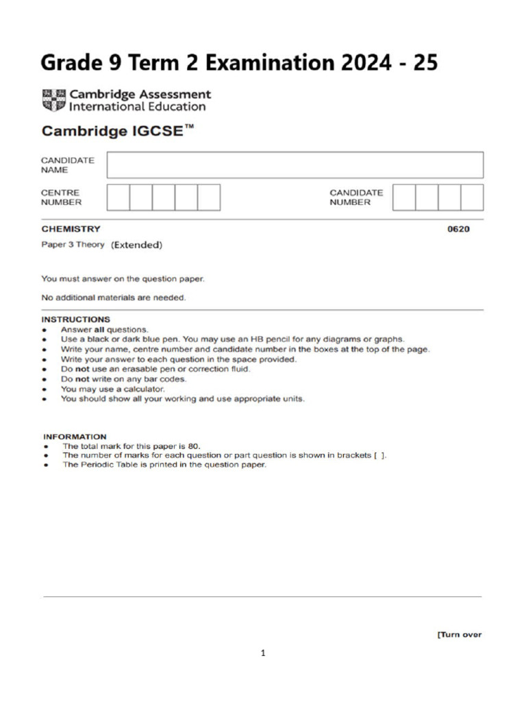 Grade 9 Chemistry Term 2 QP | PDF