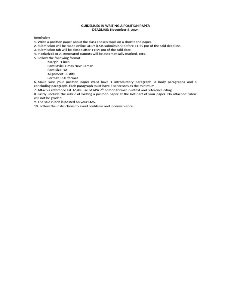 Position Paper Writing Guidelines | PDF